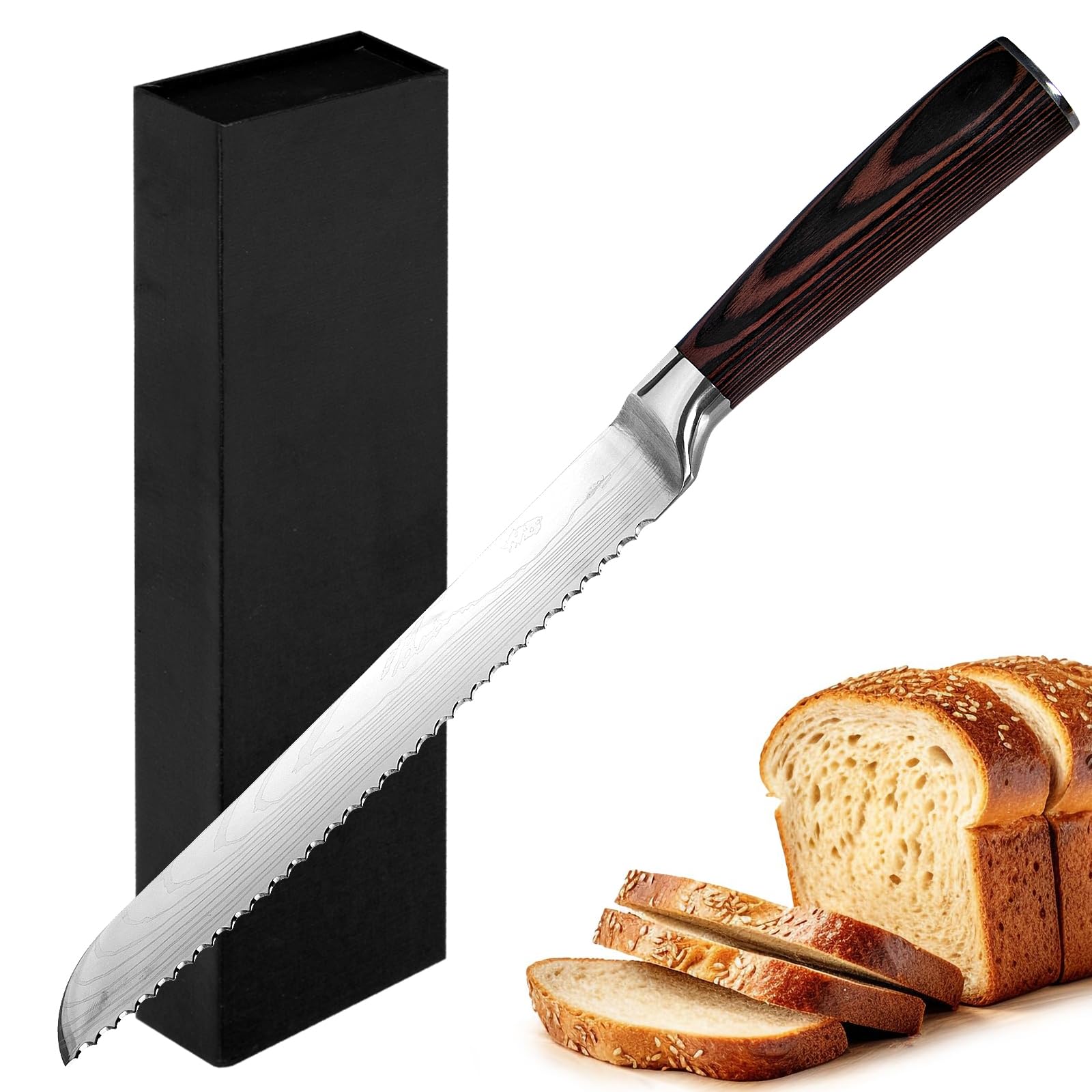 YSYONM Bread Knife 8 Inch Serrated Bread Knives Stainless Steel Sharp Edge Bread Slicing Knife for Cutting Crusty Bread, Pastry, Cake & Homemade Bread