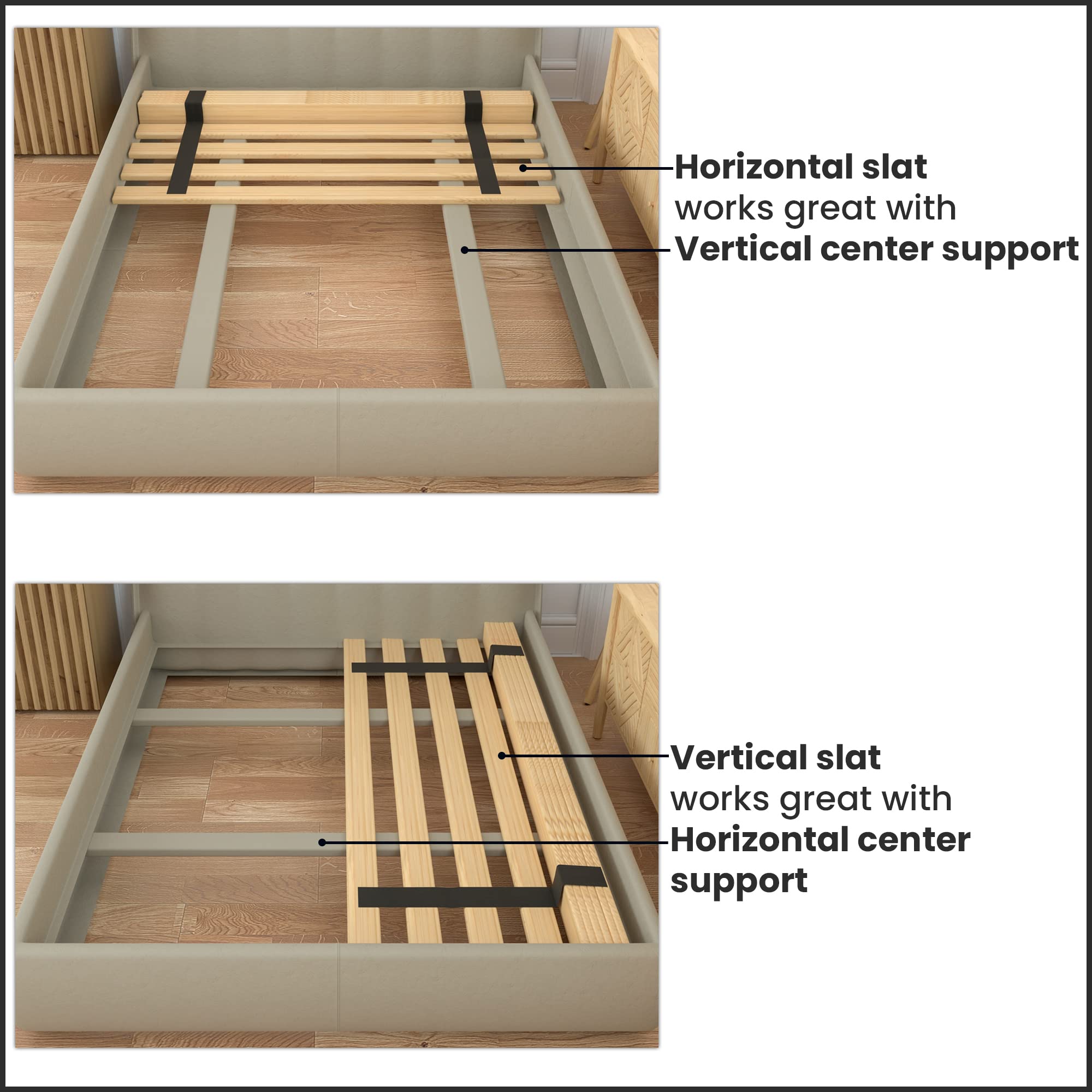 Continental Mattress, 0.68-Inch Horizontal Wooden Bunkie Board/Bed Slats, Enhance Mattress Support, Full(54"), Beige