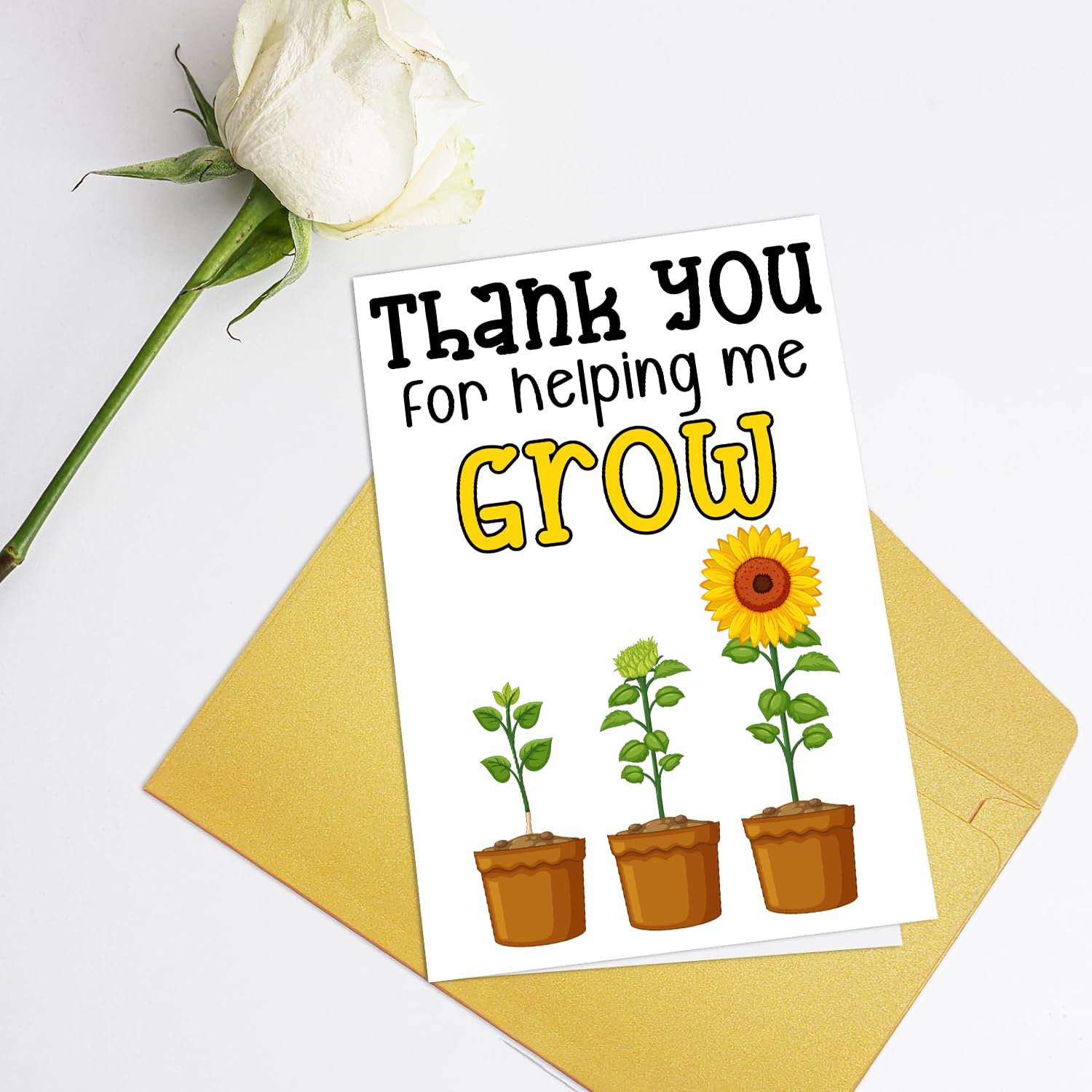 ONECHI Thank You for Helping Me Grow Card, Great Thank You Card for Teachers Mom Dad, Funny Teacher Appreciation Gifts for Women Men, Nice Thank You Gift Ideas for Him Her, End of Year Card