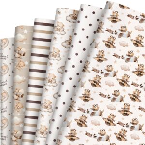 jarthenaamcs 12 sheet baby shower wrapping paper -not roll- cute brown bear gift wrap paper folded flat watercolor art paper for diy crafts gift wrapping