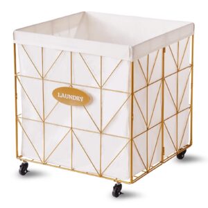 wimarsbon laundry baskets,collapsible laundry basket with wheels,removable lined for easy cleaning storage basket,sturdy metal frame for clothes storage for living room (210l-ld-gold)