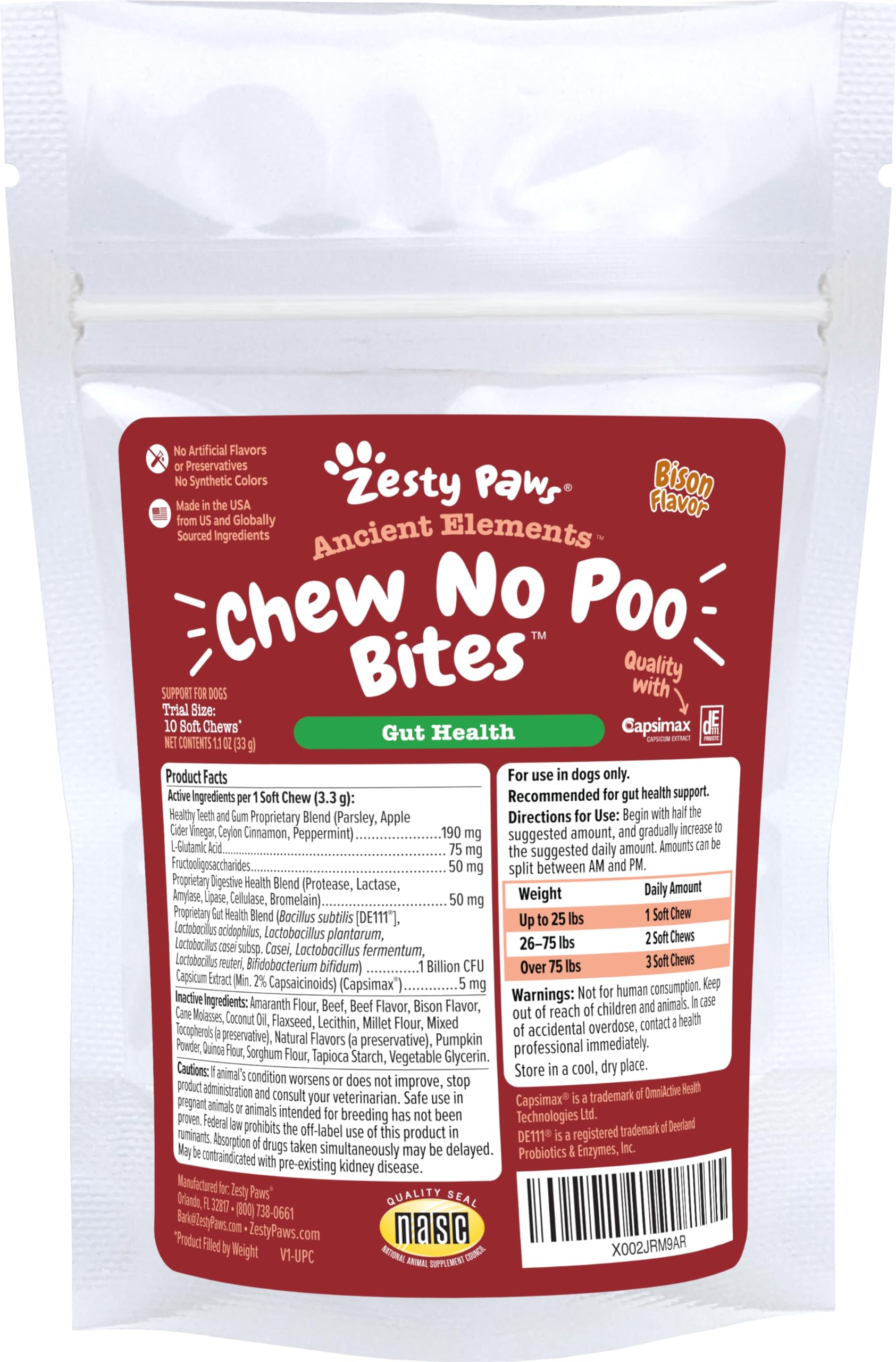 Zesty Paws AE Chew No Poo Bites - American Buffalo - 10 Count