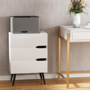 Aenuert Nightstand,White End Table with Three Drawers, Modern Bedside Table,Closet Organizer,Night Table Organizer Storage for Bedroom, Hallway, Entryway, Closets,Small Spaces