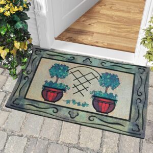 CHICHIC Door Mat, Welcome Mat 18x 30 Inch Front Door Mat Outdoors for Home Entrance Outdoors Mat for Outside Entry Way Doormat Entry Rugs, Heavy Duty Non Slip Rubber Back Low Profile, Pot Plant