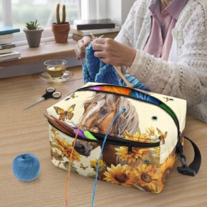 Goronwyfloyd Horse Butterfly and Sunflower Yarn Bag Yarn Holder for Crochet Accessories Yarn Storage Bag for Crocheting Portable and Sturdy