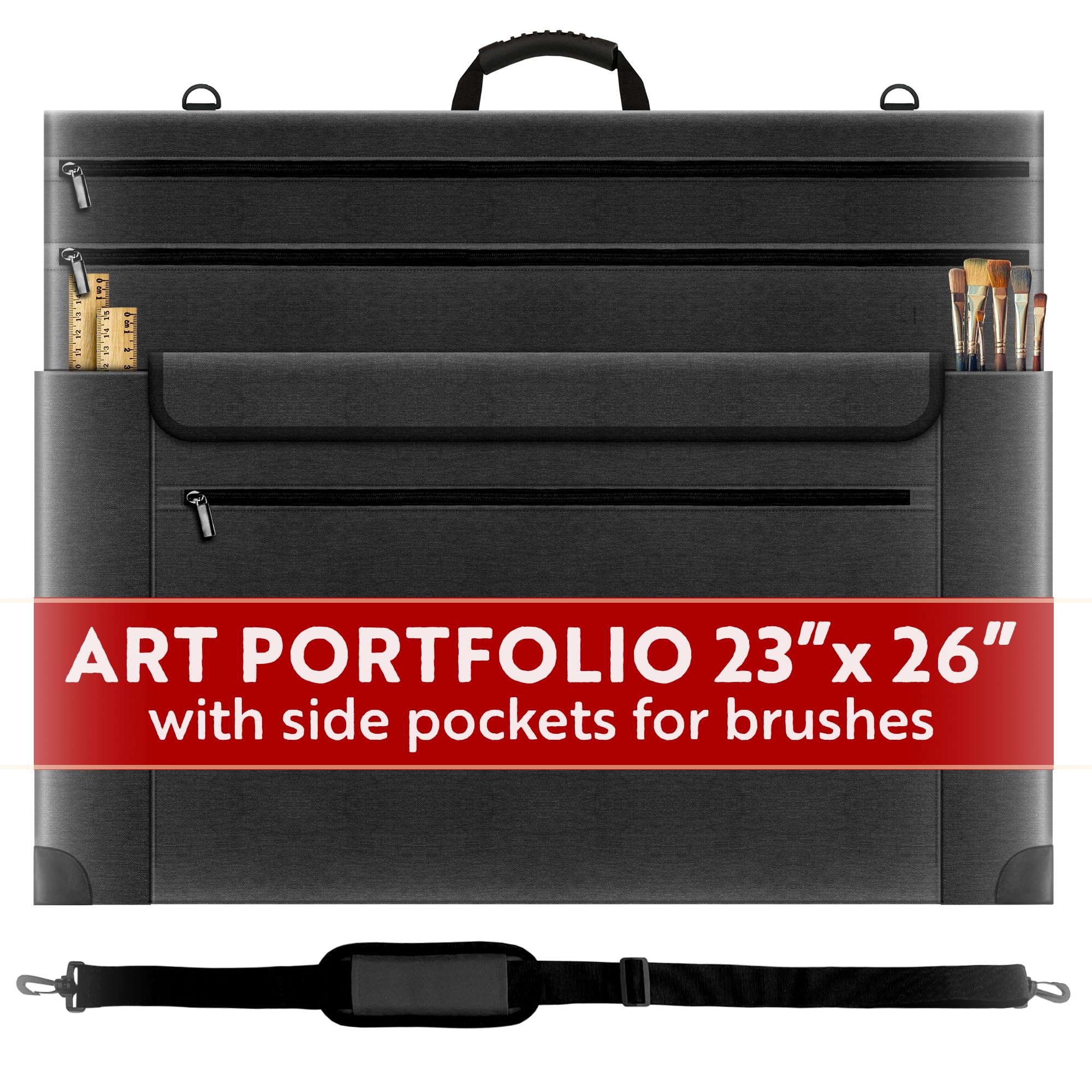 Generic Portafolio for Artwork,Tote Bag, 23x26 inches, Large Carrying Case with Handle and Adjustable Shoulder Strap,Artist Portfolio Case with 5 Storage Bag,Black Carring Storage Case For Art Poster