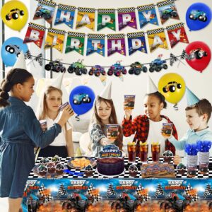 Monster Truck Birthday Decorations Supplies Serves 24 Guests, Machines Jam Birthday Party Tableware with Birthday Banners, Tablecloth, Plates, Cups, Napkins, Forks for Boys Birthday