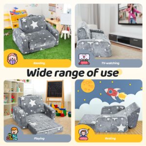 YHUAIMANG 3 in 1 Foldable Toddler Couch,Convertible Sofa to Lounger for Kids,Glow in The Dark Fold Out Couch Toddler Sofa