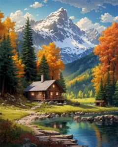 mountain paint by numbers kit for adults beginner cabin adult paint by number kits on canvas mountain oil painting kit for beginners adults' paint-by-number kits for gift home wall decor 16x20 inch