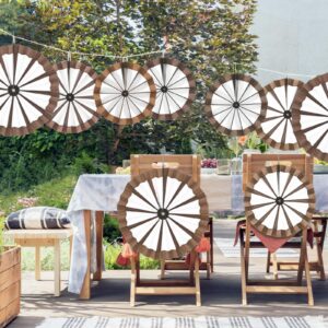 Outus 9 Pcs Wagon Wheel Decorations Paper Fans Country Western Party Decorations Wooden Wagon Wheels Hanging Paper Fans Ceiling Wall Decor for Wild West Western Cowboy Themed Classroom Party