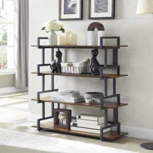 4 tier bookshelf, 39.2 inch tall bookcase industrial wooden bookshelves large wall etagere rustic vintage book shelf with metal frame open storage rack for living room home office