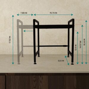 Adjustable Microwave Shelf with Spice Rack, Utensil Holder, Cutting Board Holder and Hooks – Kitchen Microwave Stand, Countertop Organizer, Above Fridge Storage, Holds 25kg, Durable Metal