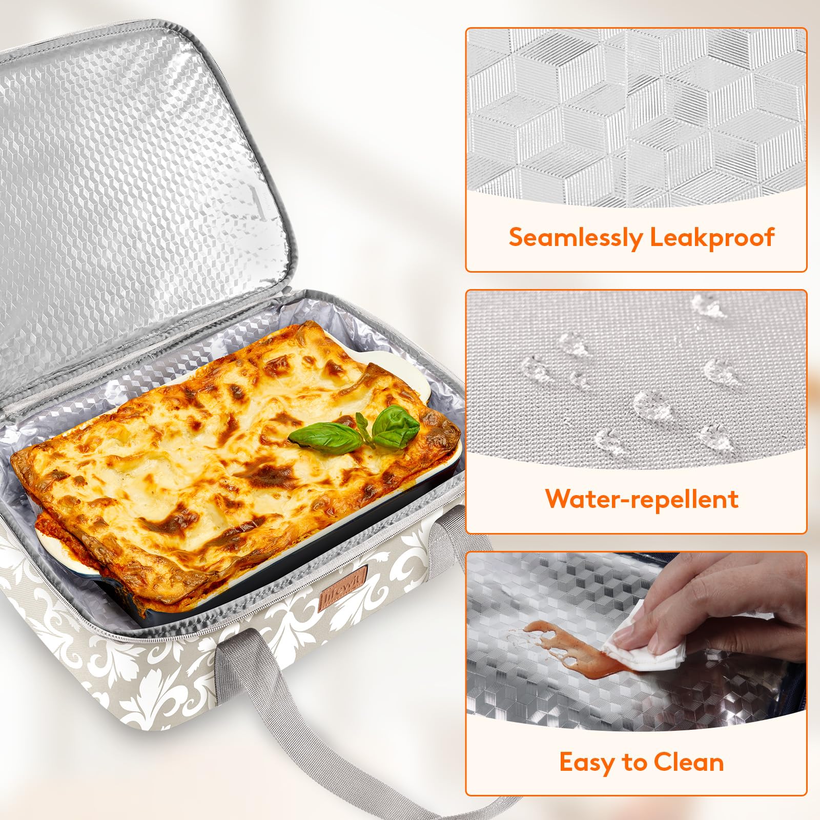 Lifewit Casserole Carrier for Hot or Cold Food, Insulated Casserole Baking Dish Bag Food Carrier, Lasagna Holder for Potluck/Parties/Picnic/Cookouts, Fits 9"x13" Baking Dish, Grey