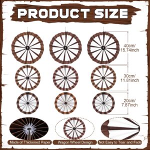 Outus 9 Pcs Wagon Wheel Decorations Paper Fans Country Western Party Decorations Wooden Wagon Wheels Hanging Paper Fans Ceiling Wall Decor for Wild West Western Cowboy Themed Classroom Party