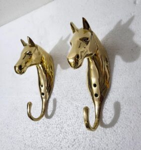 brass horse head wall mount hooks set of 2 pieces sculpture unique a excellent item for home | office | restaurant decorative item statue coat hook by indiaart12