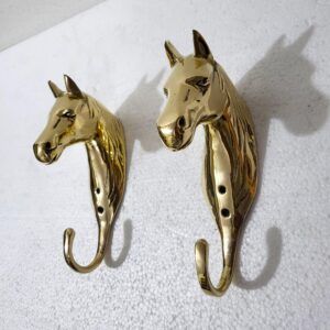 Brass Horse Head Wall Mount Hooks Set of 2 Pieces Sculpture Unique A Excellent Item for Home | Office | Restaurant Decorative Item Statue Coat Hook by INDIAART12