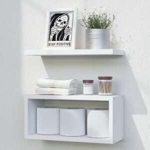 richer house floating shelves bathroom, white floating shelves for wall, above toilet bathroom shelves, wall mounted hanging shelves for bedroom, kitchen, living room, bathroom decor - white