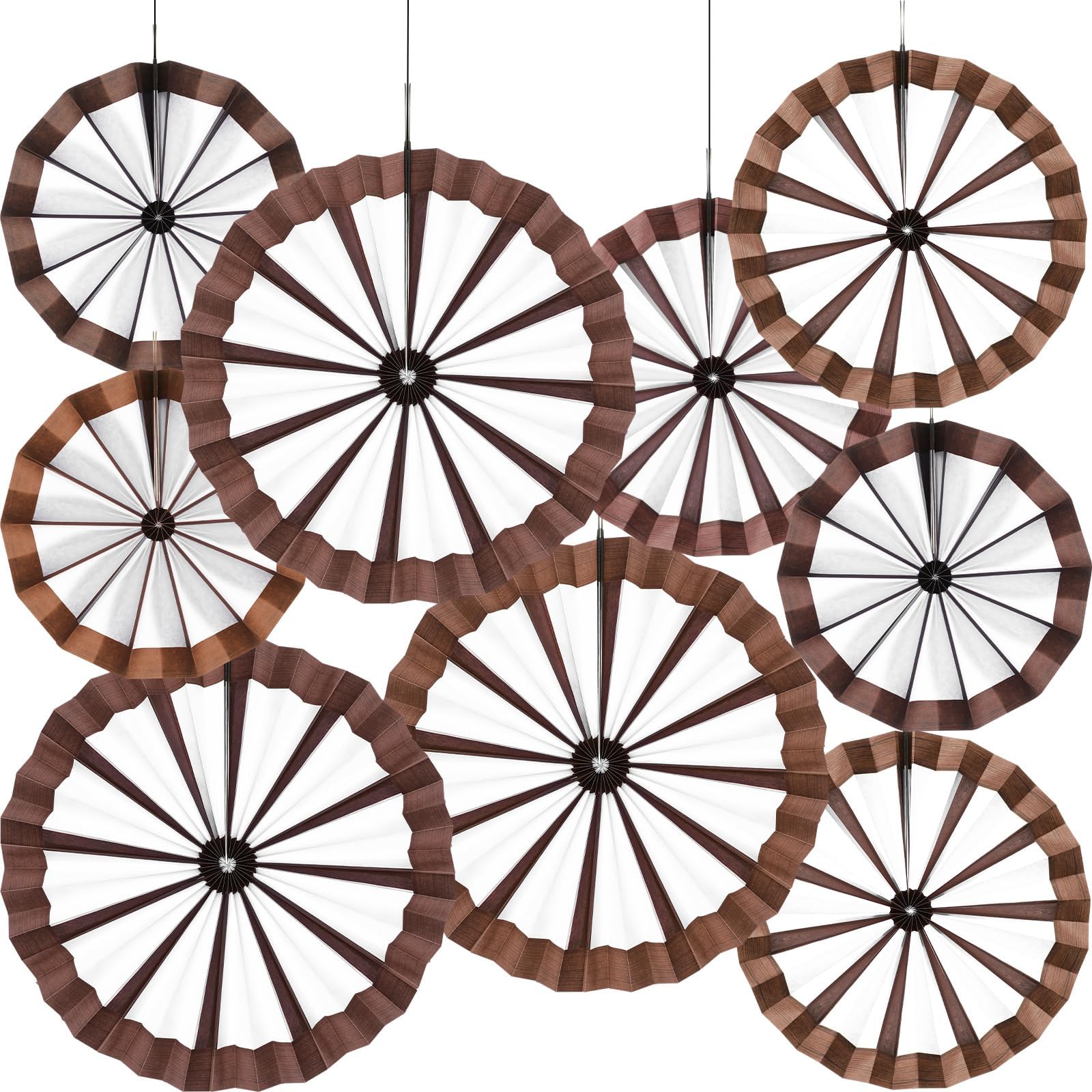 Outus 9 Pcs Wagon Wheel Decorations Paper Fans Country Western Party Decorations Wooden Wagon Wheels Hanging Paper Fans Ceiling Wall Decor for Wild West Western Cowboy Themed Classroom Party