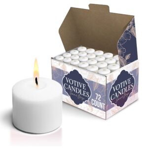 stock your home white votive candles, unscented votive candles bulk pack (72 count) 10 hour burn time for parties and weddings, small white candles, long burning votive candles