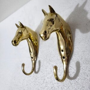 Brass Horse Head Wall Mount Hooks Set of 2 Pieces Sculpture Unique A Excellent Item for Home | Office | Restaurant Decorative Item Statue Coat Hook by INDIAART12