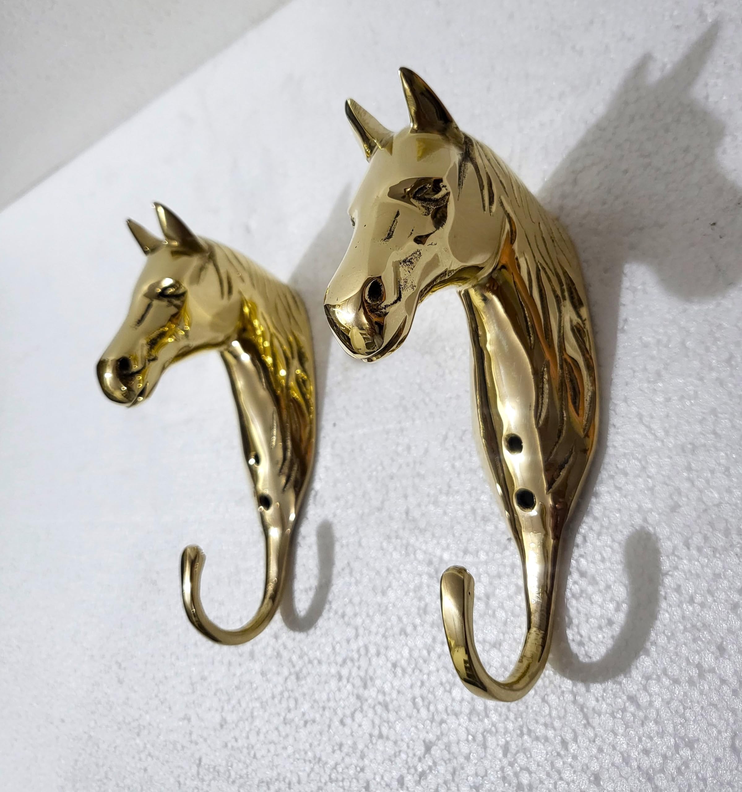 Brass Horse Head Wall Mount Hooks Set of 2 Pieces Sculpture Unique A Excellent Item for Home | Office | Restaurant Decorative Item Statue Coat Hook by INDIAART12