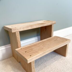 Generic Classic Amish Reclaimed Wood Two-Step Stair/Step Stool. Natural, Rustic, Heavy Duty, Wide, Versatile. Indoor/Outdoor. Handmade in USA. 18 x 14 x 12”.