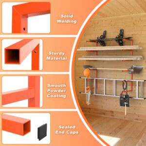 Ultrawall Lumber Storage Rack Wall Mount Wood Storage Racks, Metal Wood Organizer Racks for Shed, Workshop, Garage, Holds Up 220 LBS Per Level (Pack of 2, Orange)