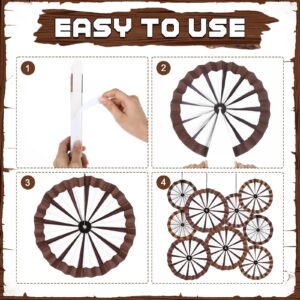 Outus 9 Pcs Wagon Wheel Decorations Paper Fans Country Western Party Decorations Wooden Wagon Wheels Hanging Paper Fans Ceiling Wall Decor for Wild West Western Cowboy Themed Classroom Party