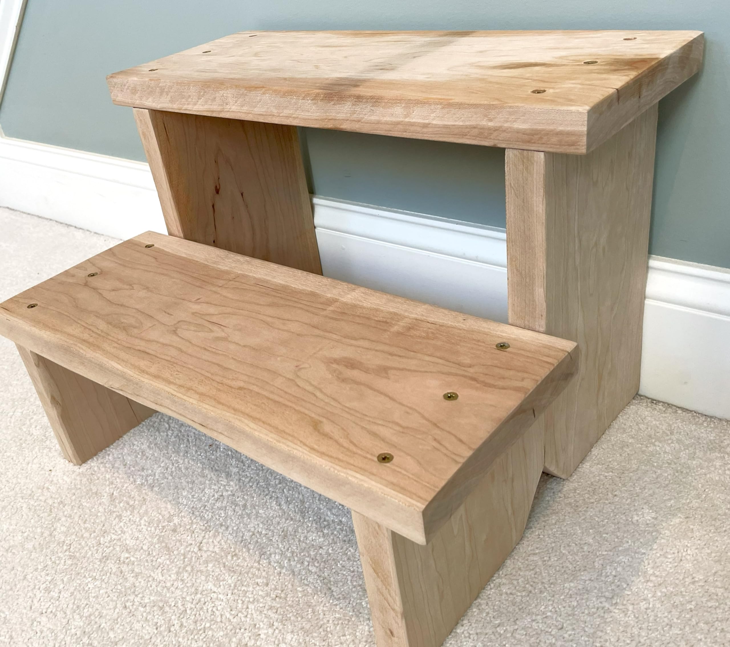 Generic Classic Amish Reclaimed Wood Two-Step Stair/Step Stool. Natural, Rustic, Heavy Duty, Wide, Versatile. Indoor/Outdoor. Handmade in USA. 18 x 14 x 12”.