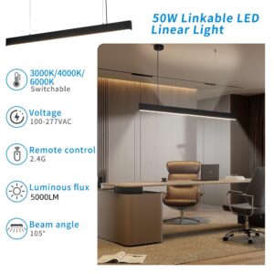 be studied 4FT Led Linear Light, 50W Linear Light Fixture Silicon Controlled Dimming 3000K to 5000K Color Changing, Ceiling Shop Light, Suspended Office Lighting Fixture 4 Pack