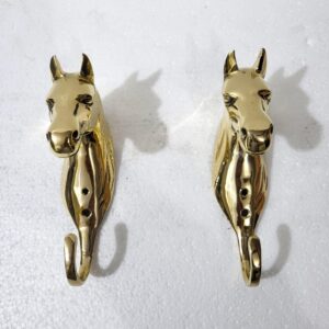 Brass Horse Head Wall Mount Hooks Set of 2 Pieces Sculpture Unique A Excellent Item for Home | Office | Restaurant Decorative Item Statue Coat Hook by INDIAART12