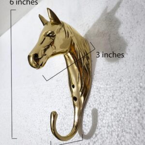 Brass Horse Head Wall Mount Hooks Set of 2 Pieces Sculpture Unique A Excellent Item for Home | Office | Restaurant Decorative Item Statue Coat Hook by INDIAART12