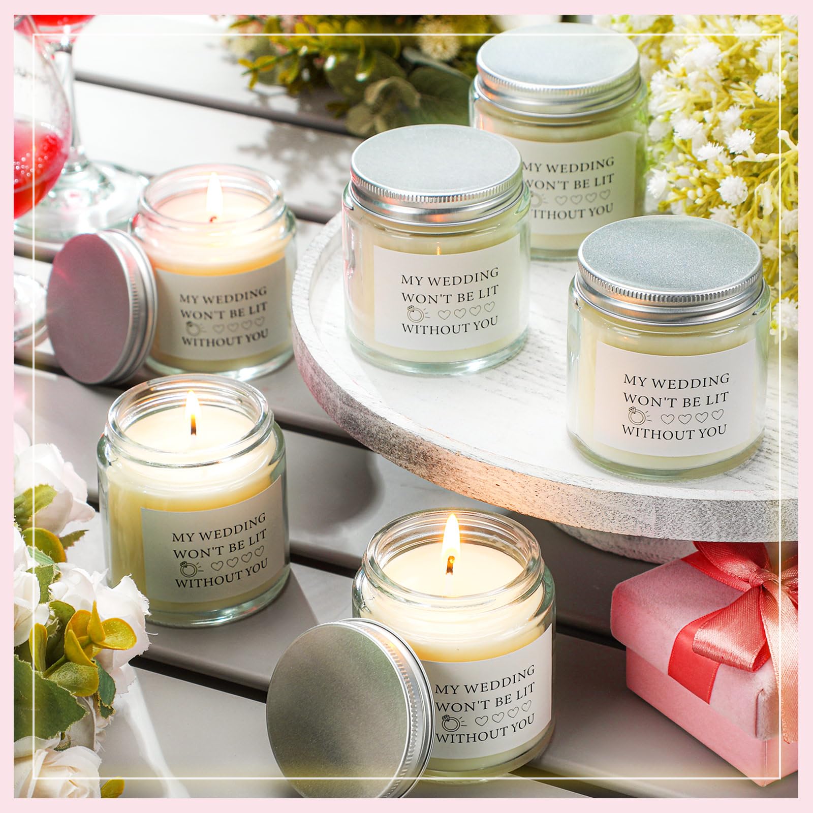 Threlaco 6 Pcs Bridesmaid Proposal Gifts My Wedding Won't Be Lit Without You Candles Bridesmaid Gifts Natural Soy Wax Candles for Bridesmaid Friend Wedding Gifts