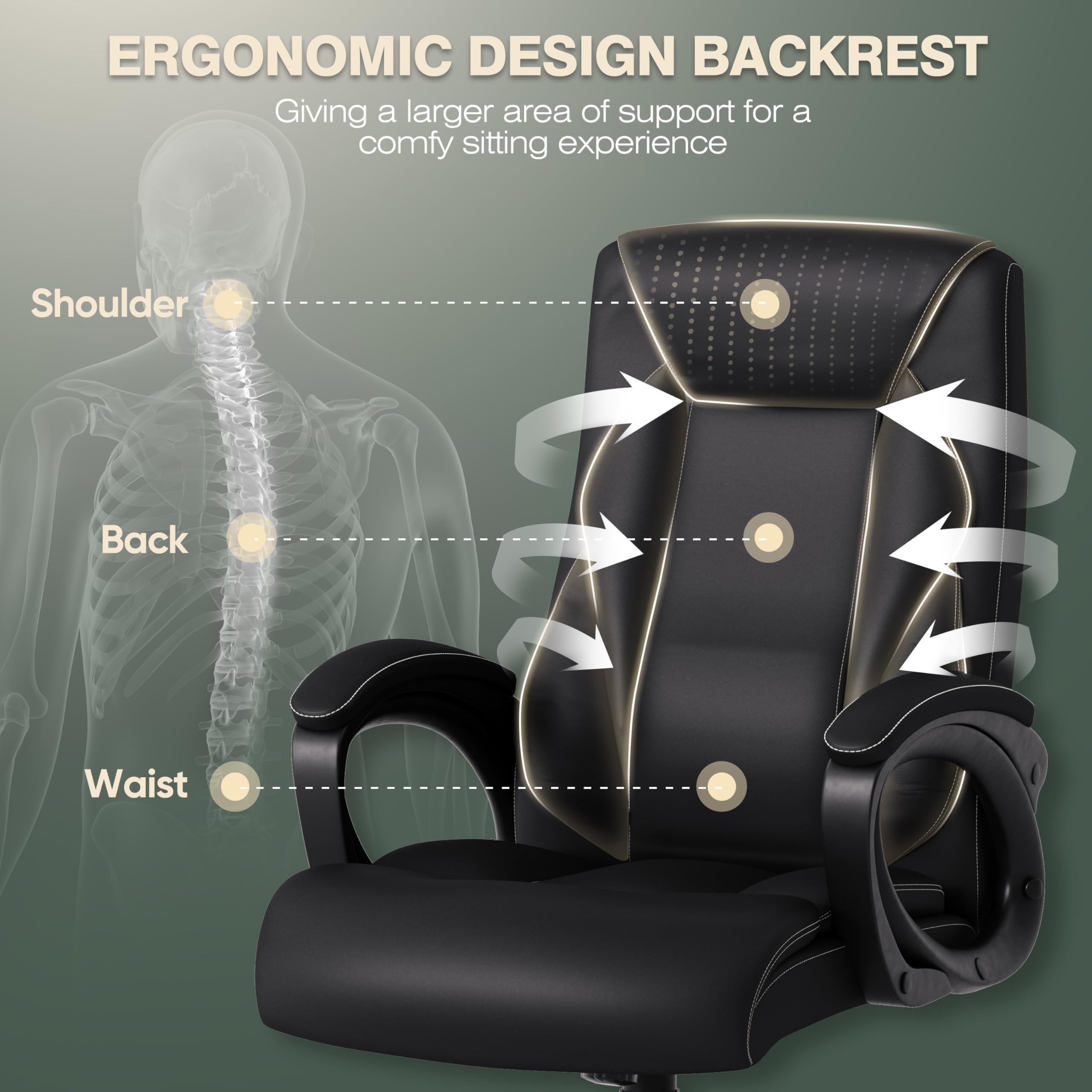 ELABEST Comfy Office Chair with Padded Armrests,High Back Leather Office Chair,Ergonomic Office Chair,Big and Tall Comfortable Executive Office Chair,Computer Desk Chair