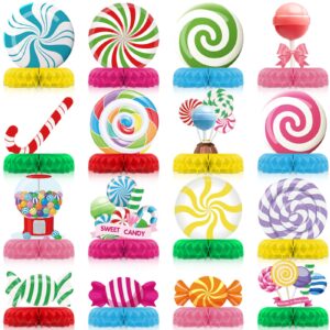 pasimy 16 pcs candyland party decorations colorful candyland lollipop table honeycomb centerpieces sweet candy table decorations for candy theme birthday baby shower sweet shop party supplies