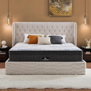 lomeluous queen mattress, 14 inch premium gel memory foam mattress with 7-zone pocketed coils, mattress queen size for cooler sleep, pressure relief, back pain, supportive and comfortable, certipur-us