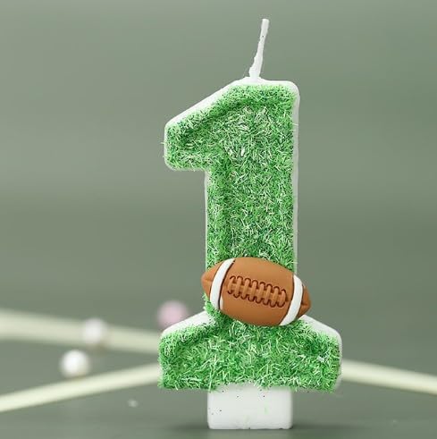 1Pc Green Football Birthday Number Candles for Cake Green Number 1 Candle 1st Football Cake Topper for Party Anniversary Decorations Use Safety and Easy,Specialty Candles