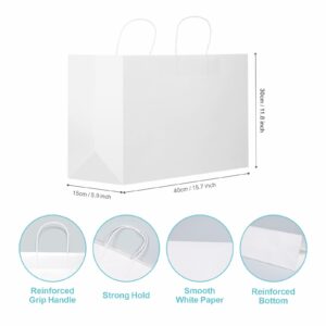 woric 120 PCS White Paper Bags with Handles, 16 x 6 x 12 inch Large Gift Bag Bulk Shopping Bags for Grocery Small Business Stocking Stuffers