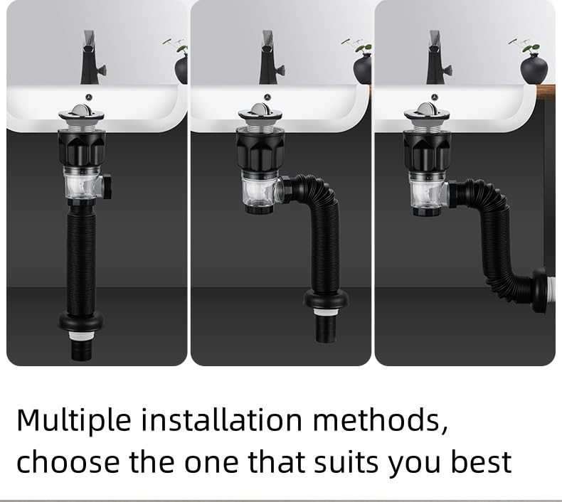 Wuyue Hua Bathroom Sink Drain Kit with Flexible Expandable P-Trap Sink Drain Pipe Tube Anti-Odor Bathroom Sink Drain Pipe for 1-1/4",1-1/2" and 2'' Drain Hole (Bounce Style)