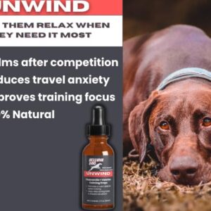 Unwind by Helluva Dog - Natural Anxiety Calming Drops for Active Performance Dogs — MCT Oil, Chamomile & Valerian Drops for Focused Training, Relaxation Before and After Activity, 2oz Bottle