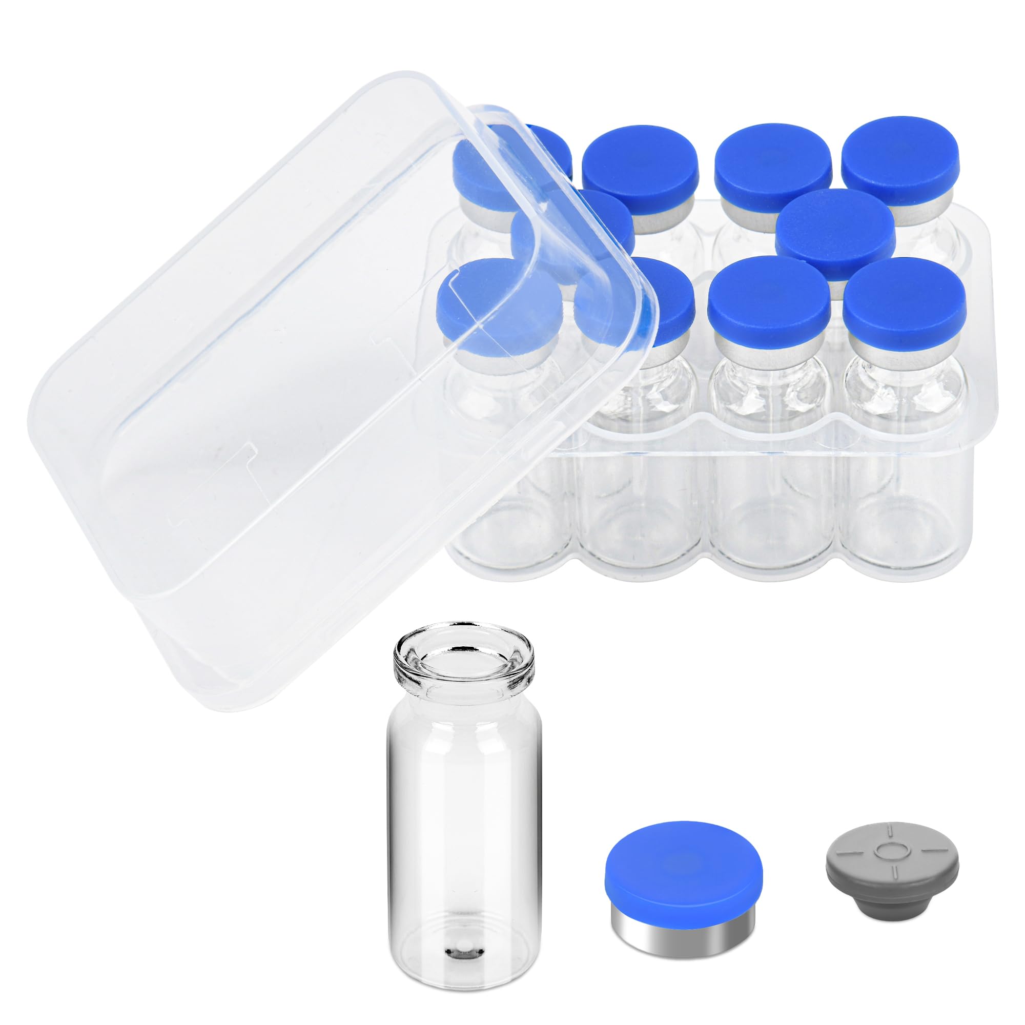 Sterile Empty Vials with Self Healing Injection Port,with Aluminum Plastic Cap，Sealed Empty Glass vials Vials (2ml 10pcs)