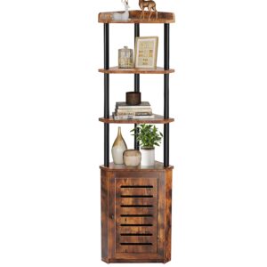 timberer corner shelf with storage, 74.2" tall corner cabinet with shelves, 6-tier corner bookshelf, freestanding corner storage stand, for living room, rustic brown