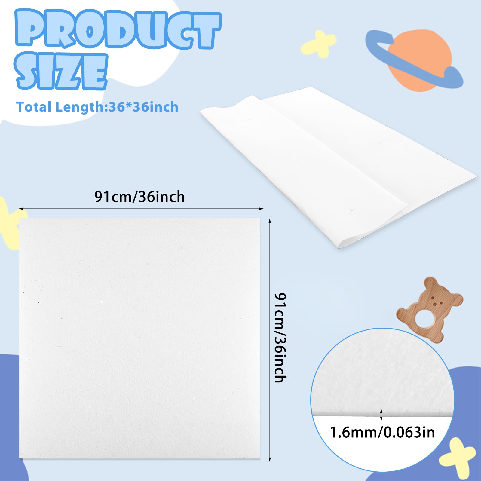 White Felt Sheets 36 X 36" Felt Fabric by The Yard (1 Square Yard) 1.6mm Thick Felt Sheet Soft Craft Felt Cloth White Felt Fabric Craft Felt Material for Sewing DIY Art Craft Project Decorations