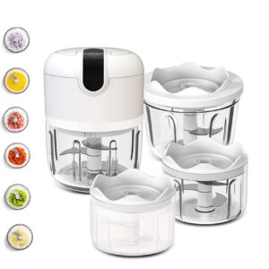 DISXENT White 3 CUP Cordless Mini Food Chopper,Small Food Processor Mini for Garlic,Nut,Meat(100+250+350ML), CQ3654