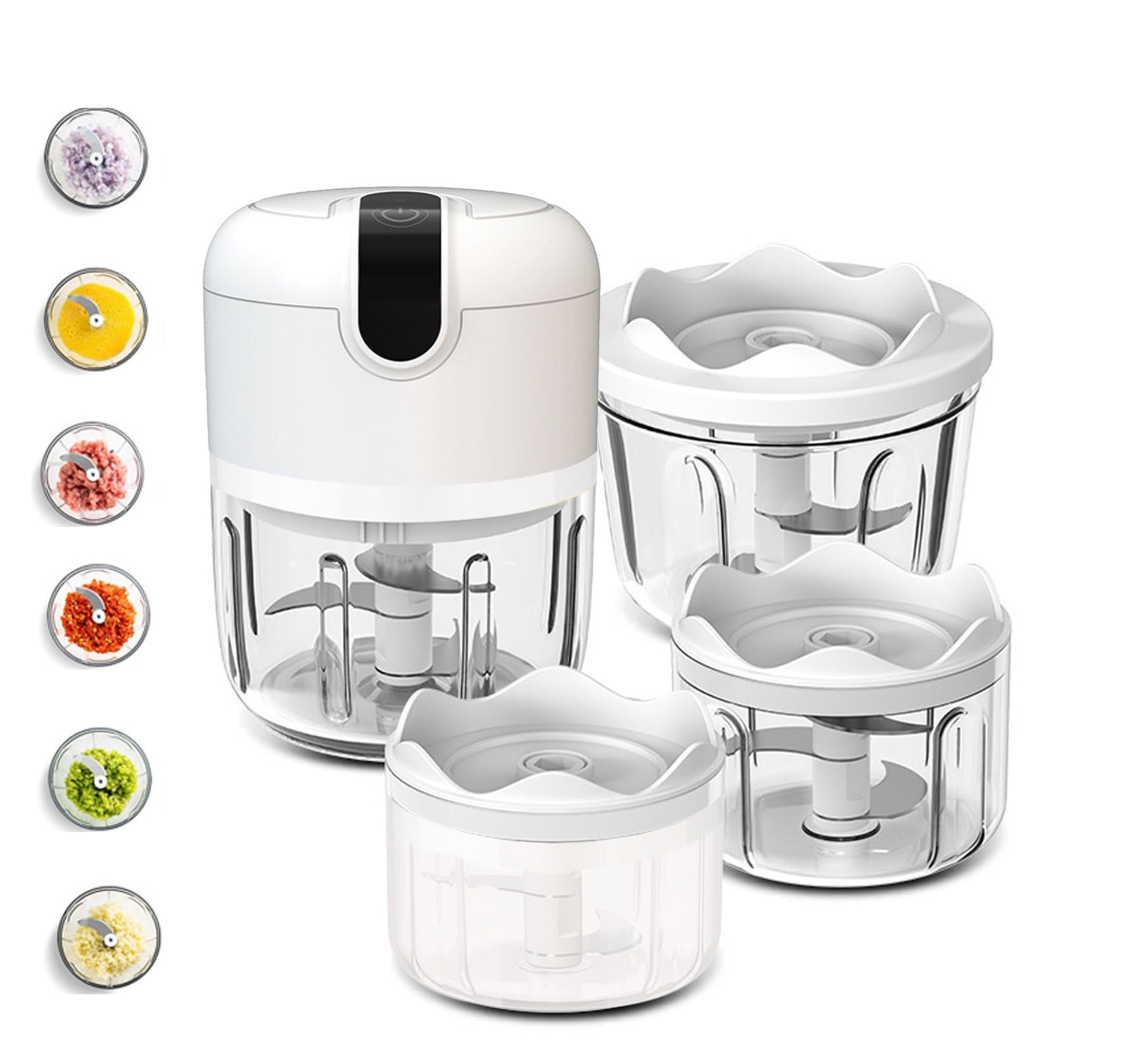 DISXENT White 3 CUP Cordless Mini Food Chopper,Small Food Processor Mini for Garlic,Nut,Meat(100+250+350ML), CQ3654