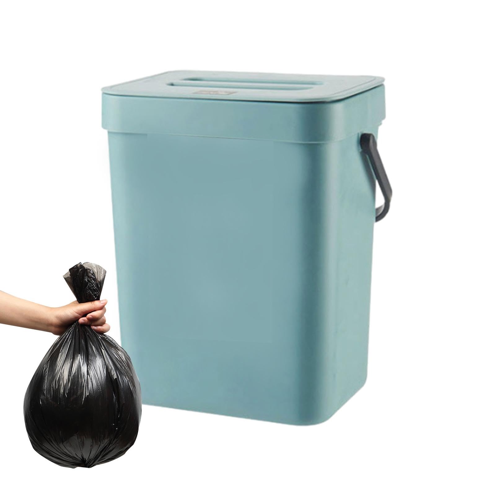 1/2 Hanging Trash Can - Mountable Small Waste Bin, Countertop Compost Bin with Lid | Portable Food Waste Bucket, Household Wall Mounted Garbage Can for Counter Top & Under Sink, PP, Blue,3L