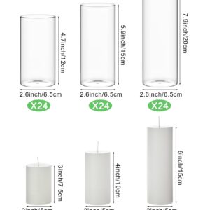 Shihanee 144 Pcs Pillar Candles and Glass Cylinder Vases Clear Cylinder Candle Holders for Slim Pillar Candles Table Decoration