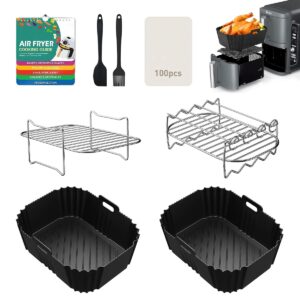 9pcs air fryer accessories for ninja foodi dual zone air fryer dz401, with air fryer liners disposable 100pcs and silicone aiy fryer liners reusable 2pcs