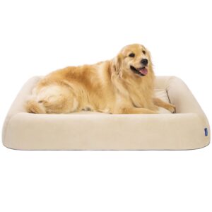 pettycare orthopedic dog bed for large dogs waterproof pet bed soft sofa with two fabrics washable removable cover egg foam support anti-slip bottom extra head and neck support sleeper,xl beige