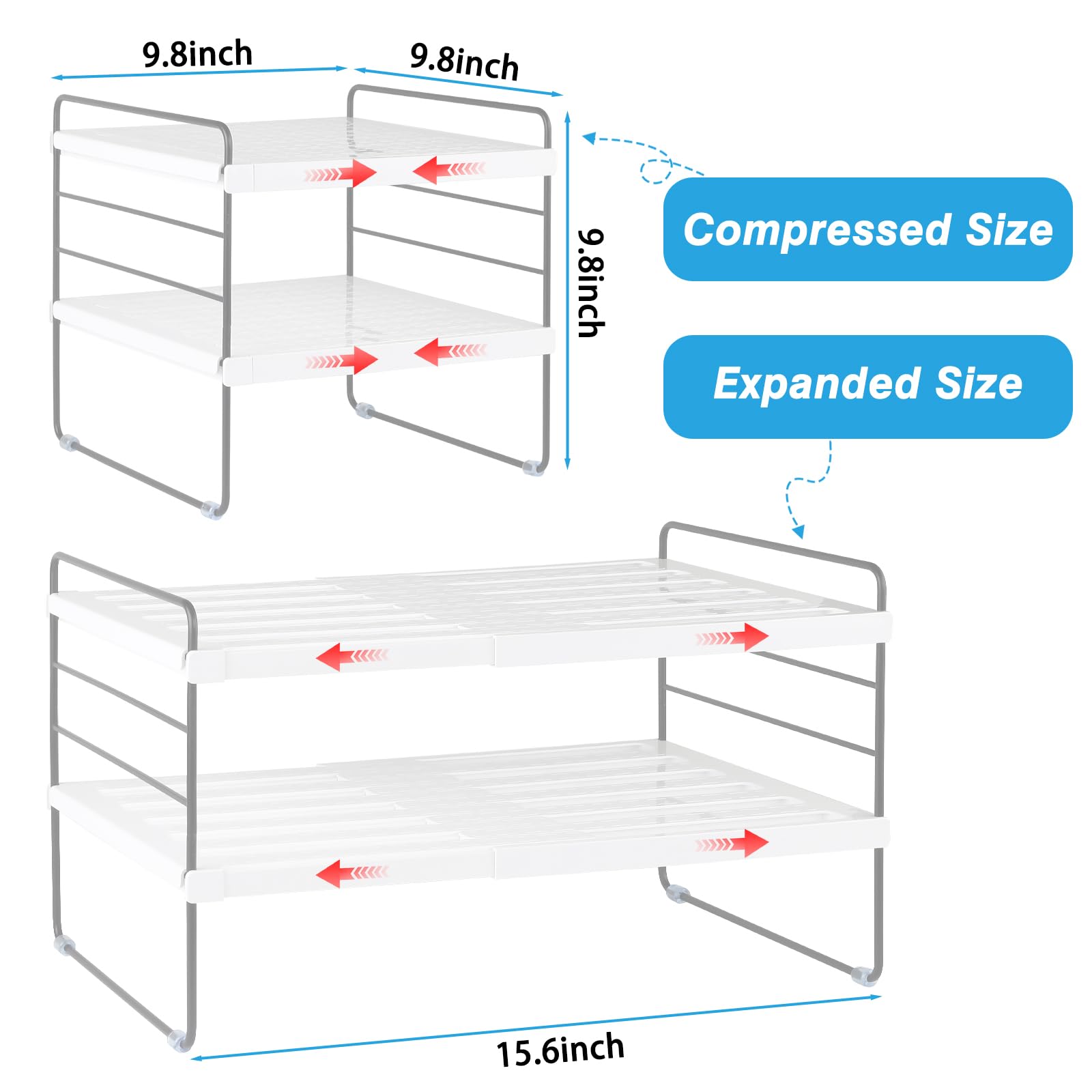 Pantry Organizers and Storage,3 Tiers Expandable Foil and Plastic Wrap Organizer, Adjustable Kitchen Cabinet Shelf Organizer, Shelves Storage Rack for Cabinet Countertop (9.8" To 15.6"L)